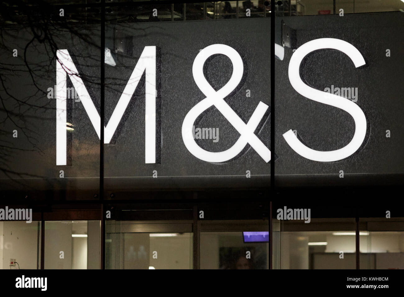 M&S store logo at night belfast northern ireland uk Stock Photo - Alamy