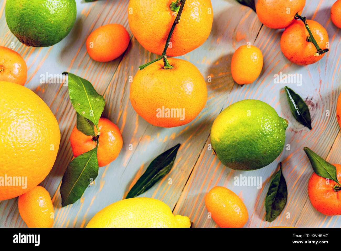 Close-up of various citrus fruits. Top view Stock Photo - Alamy