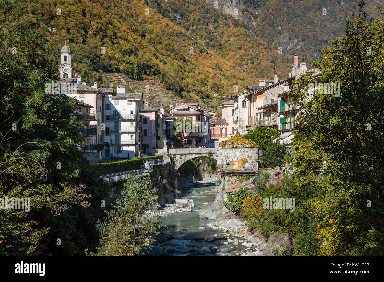 The village of Chiavenna, Valtellina, Lombardy, Italy, Europe Stock ...