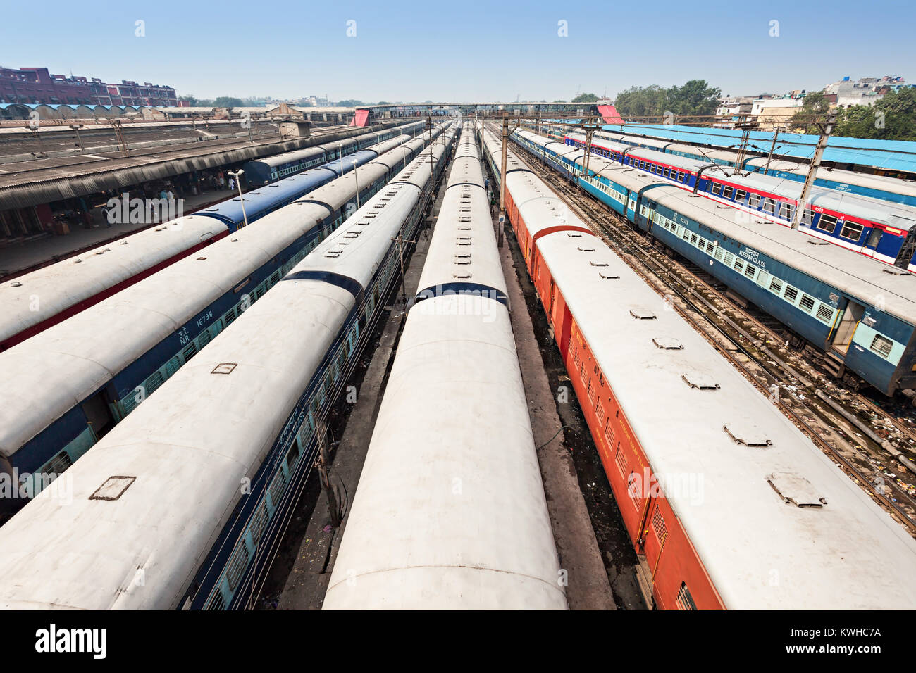 Many trains at New Delhi train station, India Stock Photo - Alamy