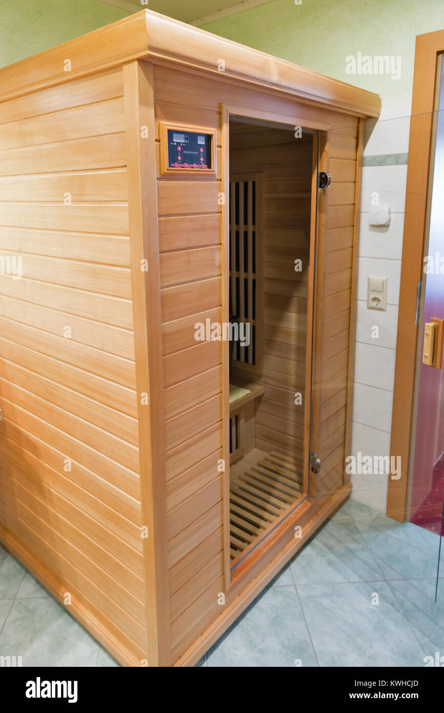 small wooden modern infrared sauna Stock Photo - Alamy