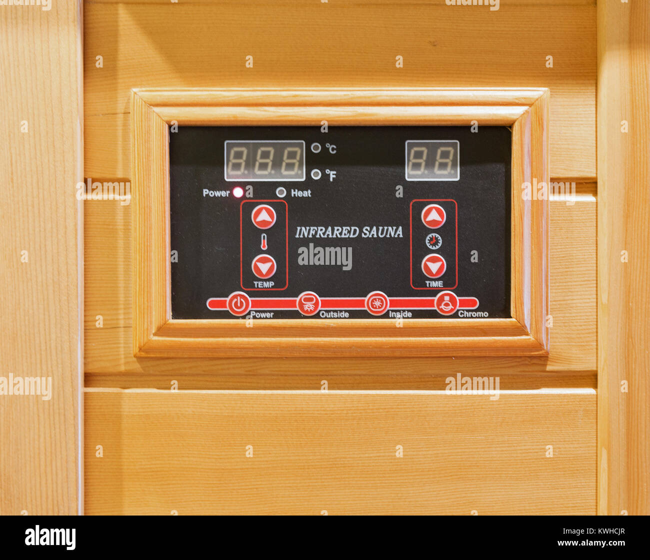 wooden modern infrared sauna remote control closeup Stock Photo - Alamy
