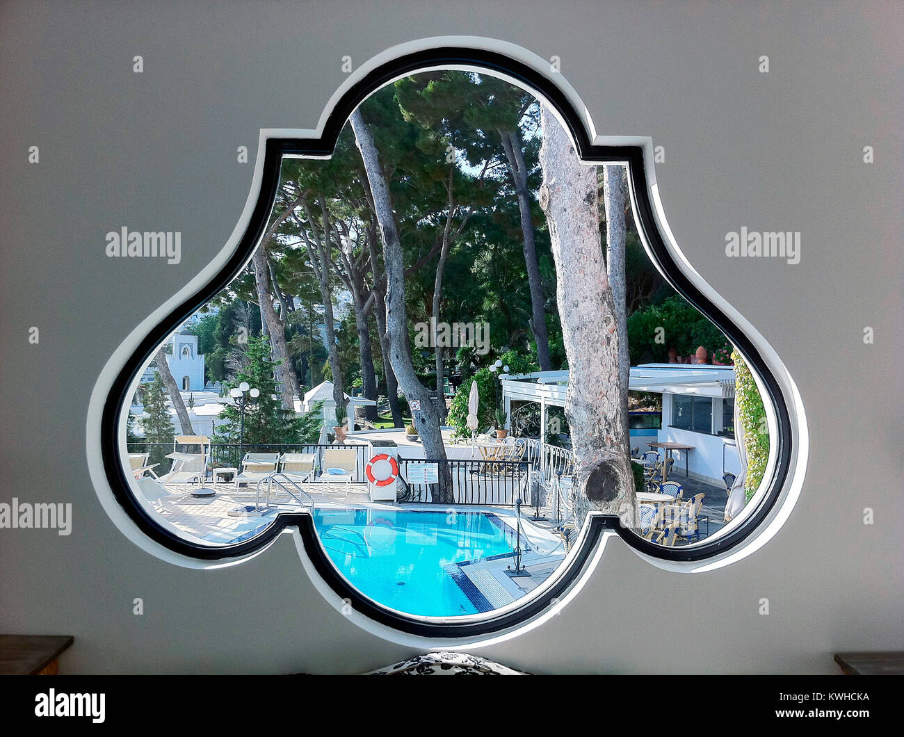 A beautiful shape window and a pool in Capri, Italy Stock Photo - Alamy