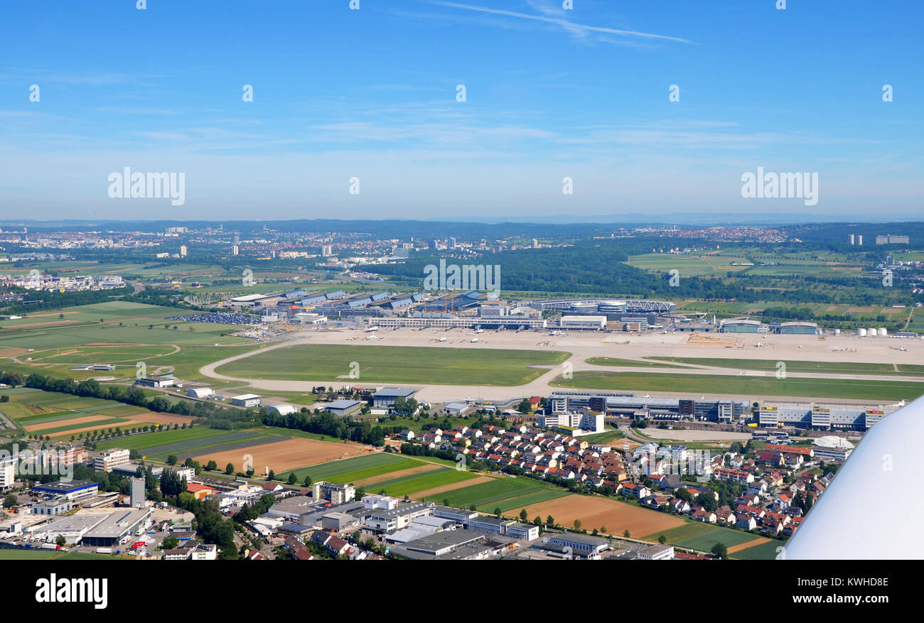 Aerial view of Stuttgart area with Stuttgart Airport (STR) on a sunny ...