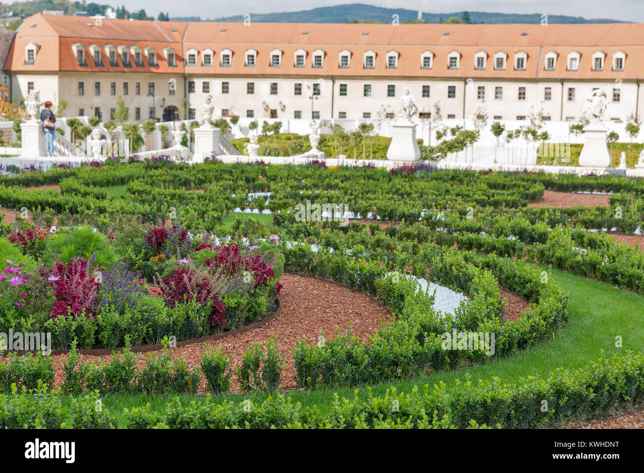 Flower garden behind medieval Castle in Bratislava, Slovakia Stock ...
