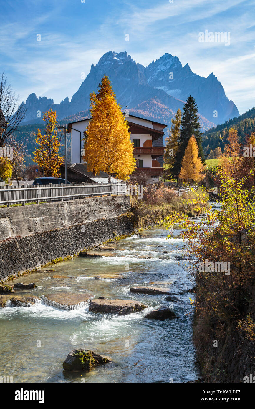 Fall foliage color in the Dolomite mountains near Padola, Belluno ...