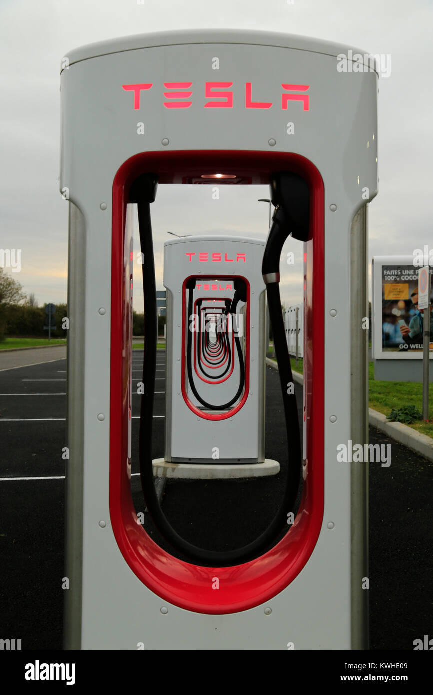 Tesla electric car charging bays all empty at motorway service station ...