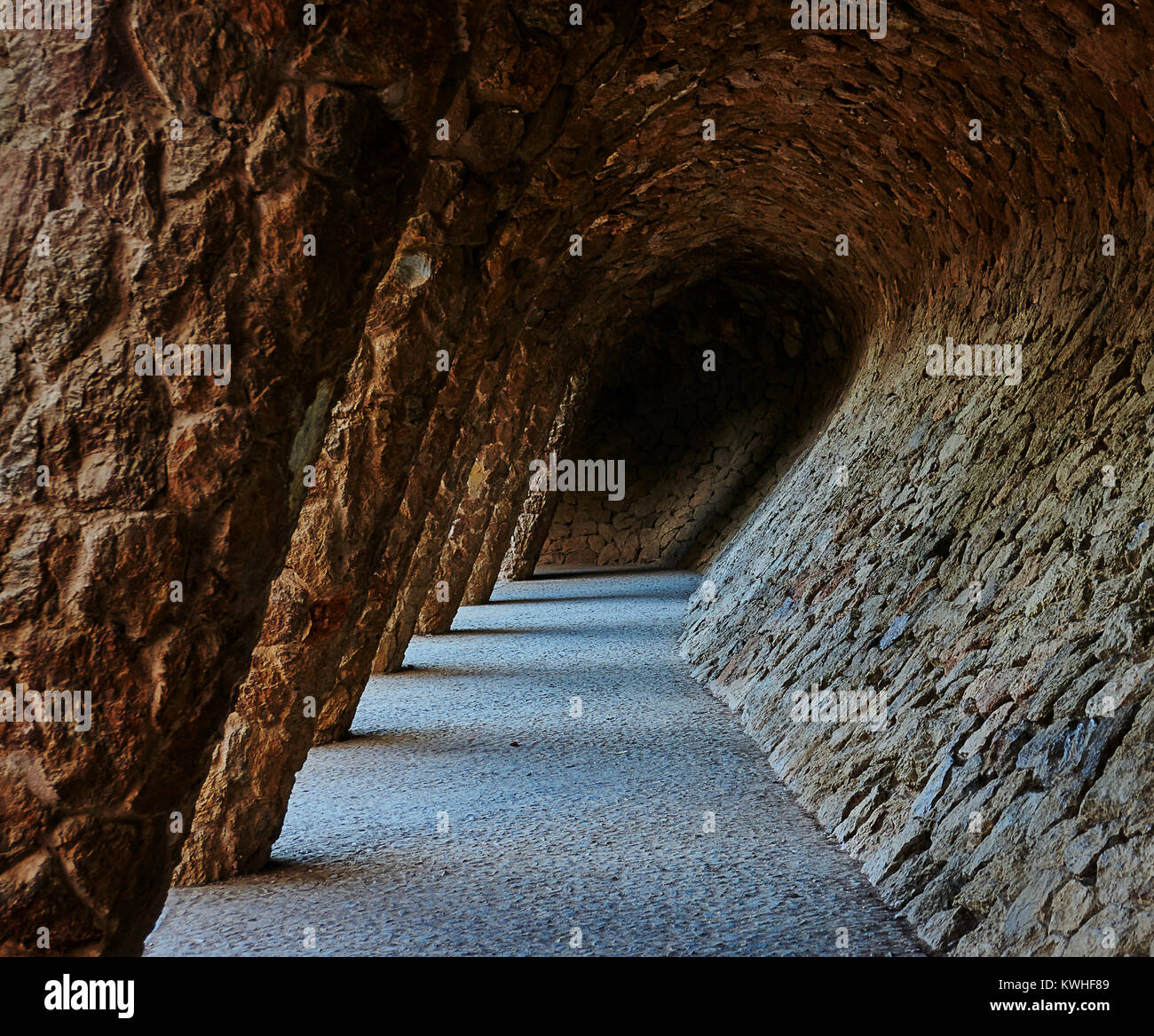 Barcelona, Spain - October 30, 2015: Columns path from Park Guell in ...