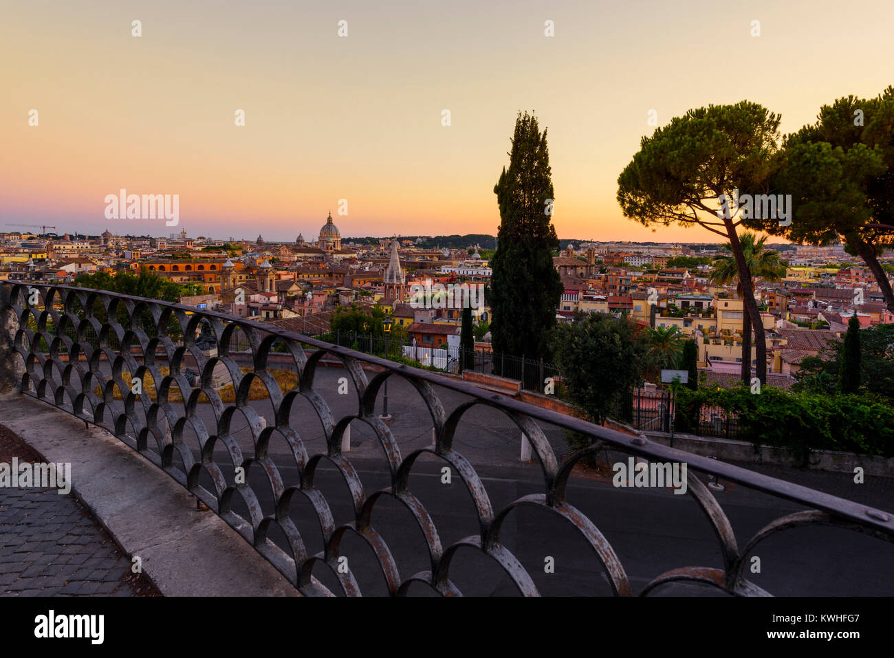 View of the City of Rome from the Pincian Hill with the typical houses ...