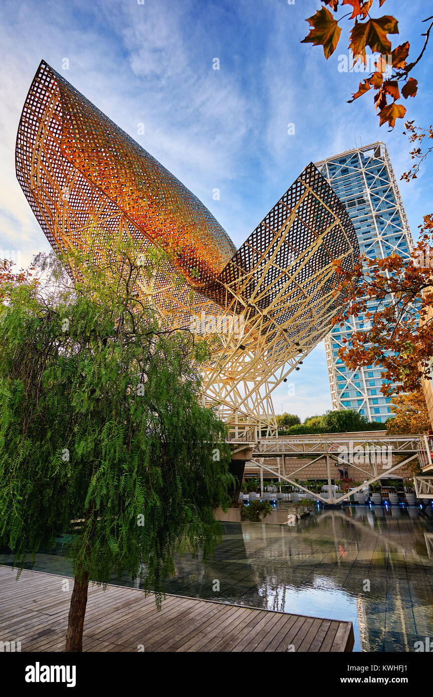 Barcelona, Spain - October 29, 2015: Golden Fish statue in Barcelona ...