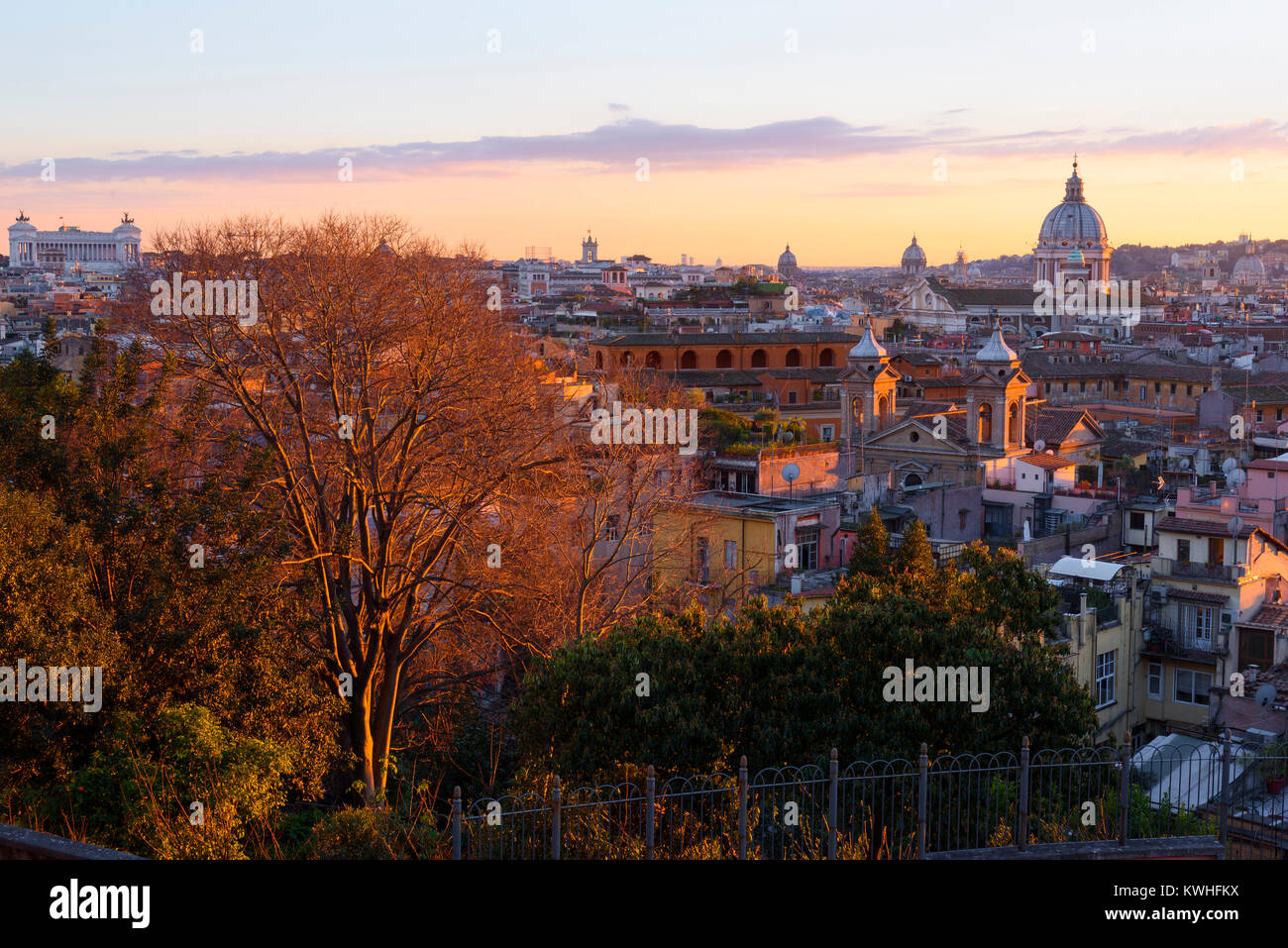 City skyline at Sunset from Pincio terrace, Rome, Lazio, Italy Stock ...