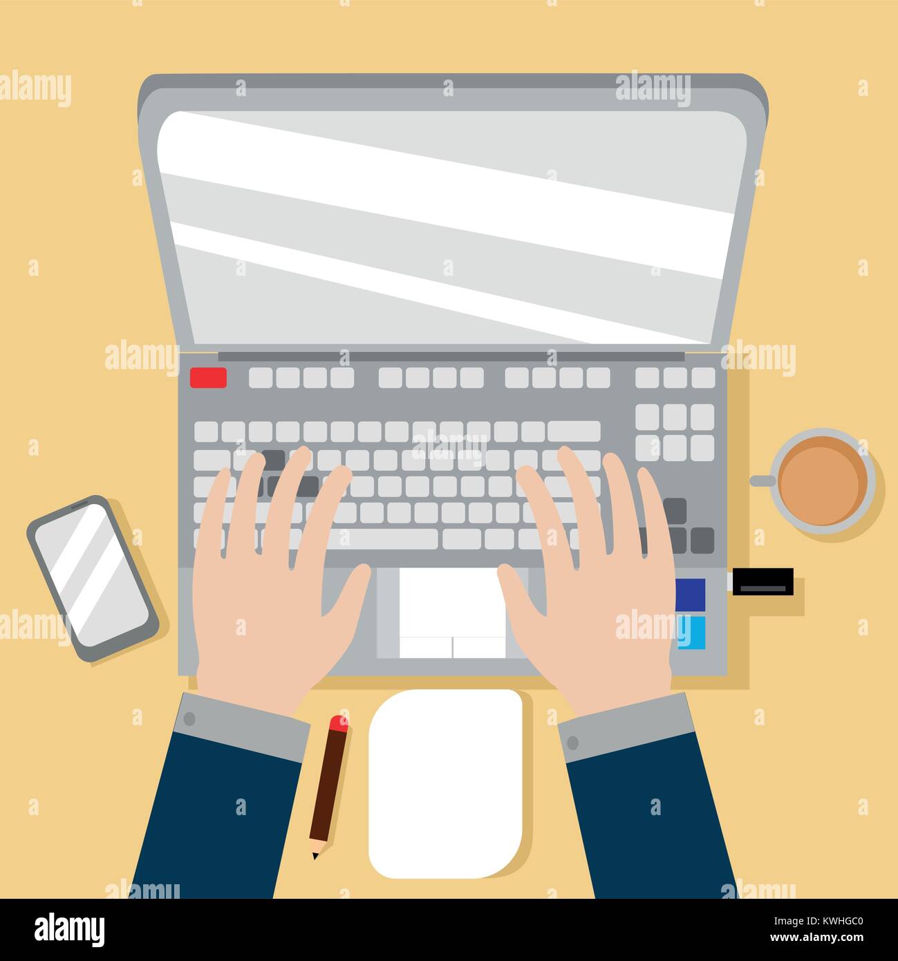 Laptop Workspace Hand Gesture Vector Illustration Graphic Design Stock ...