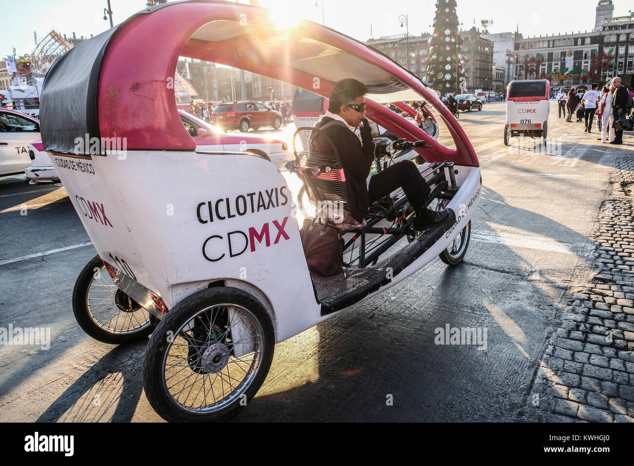 A ciclotaxi waiting for business at Zocalo square Mexico City Stock ...