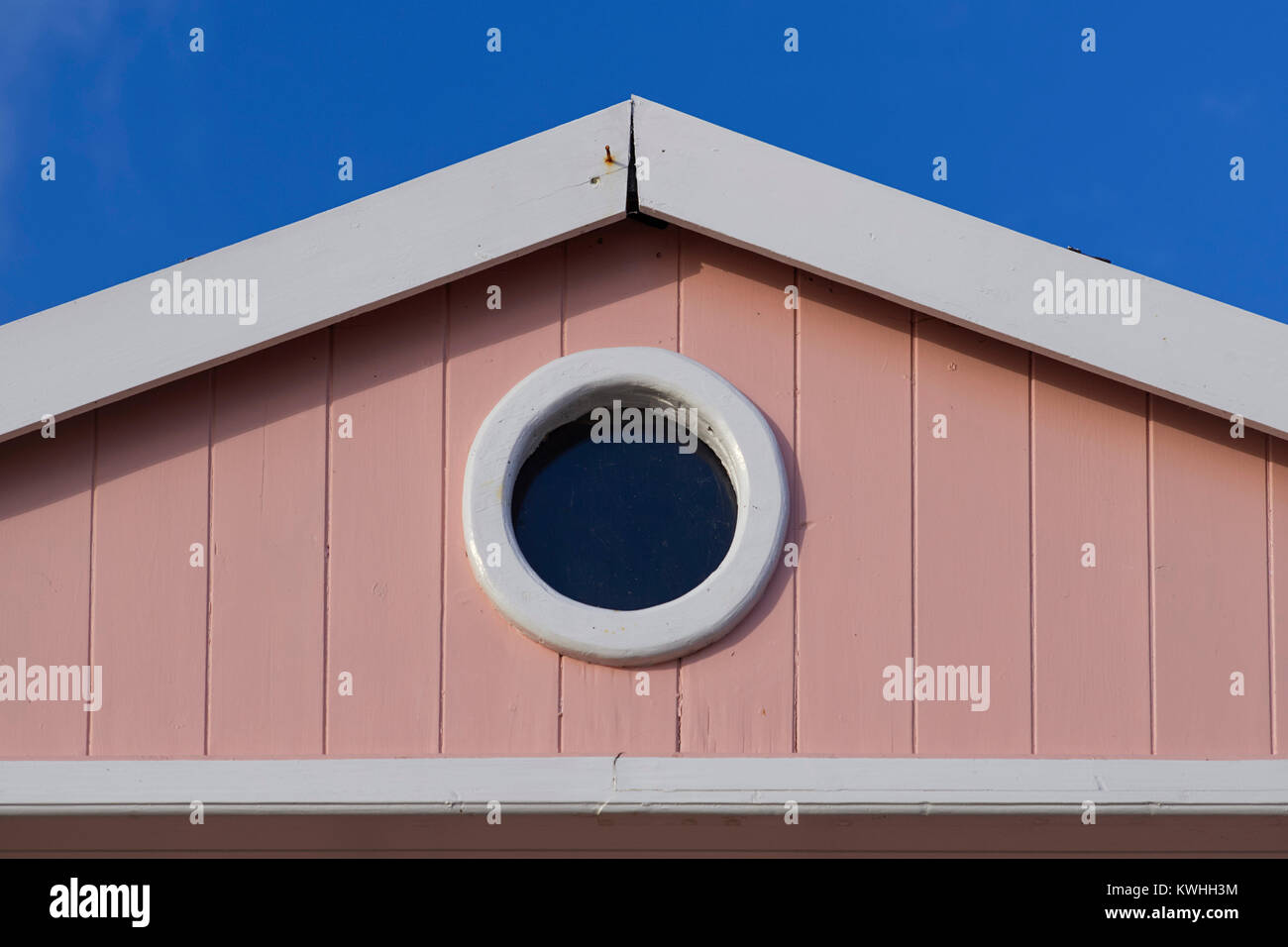 Beach hut detail of window in Clacton Stock Photo - Alamy