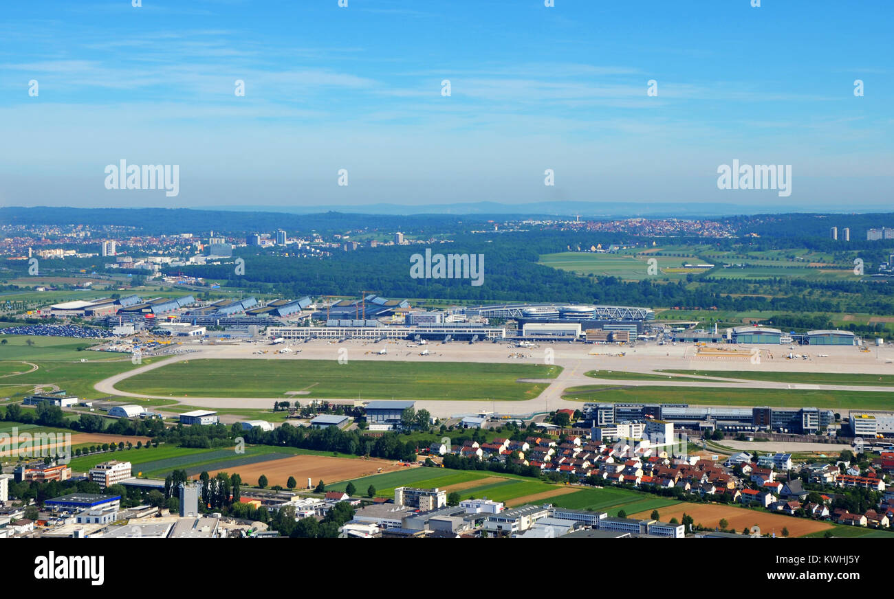 Aerial view of Stuttgart area with Stuttgart Airport (STR) on a sunny ...