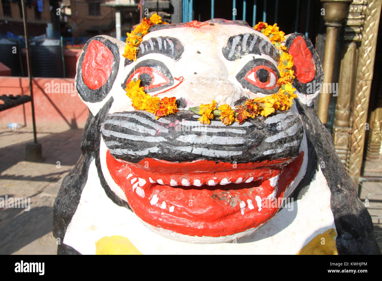 Smiling face of cow hindu god on the shrine Stock Photo - Alamy