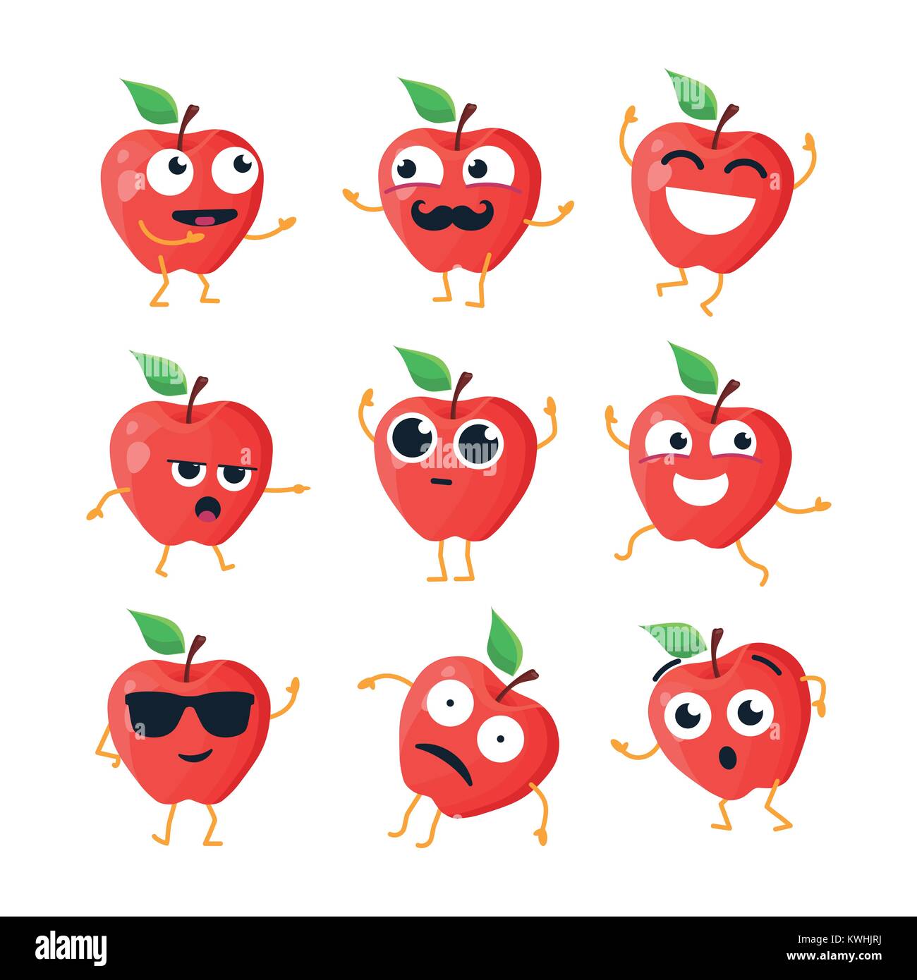 Funny apples - vector isolated cartoon emoticons Stock Vector Image ...