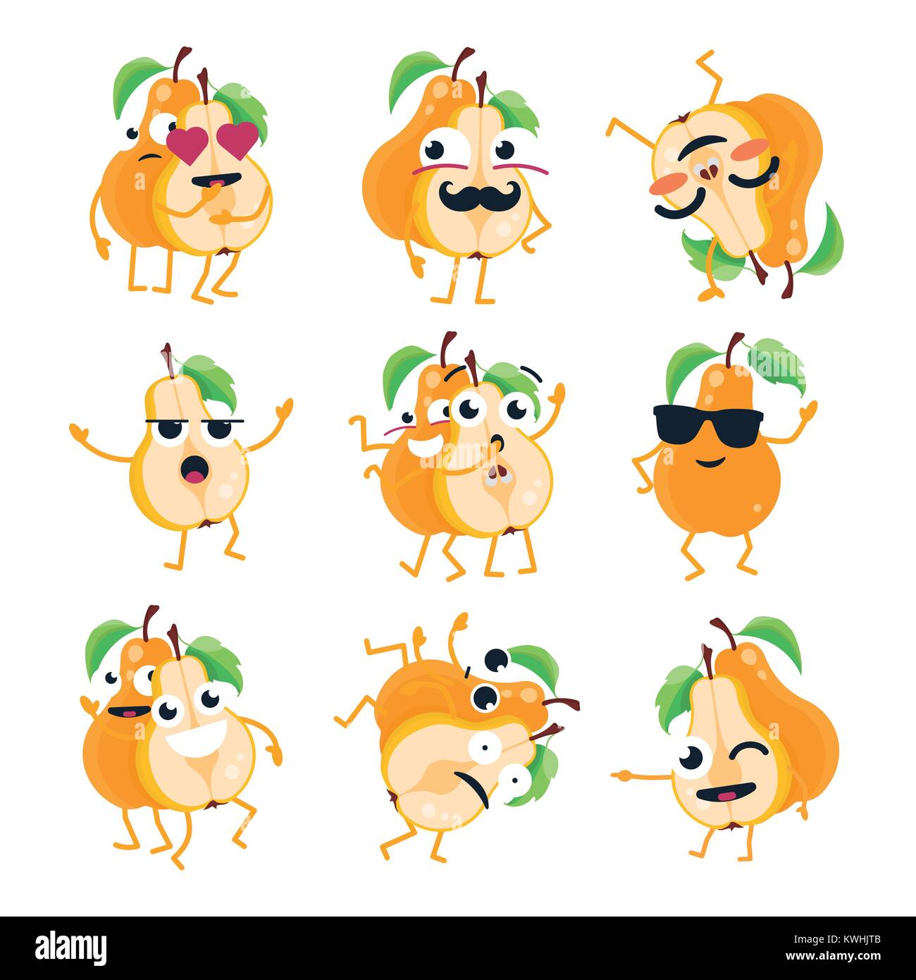 Funny pears - vector isolated cartoon emoticons Stock Vector Image ...