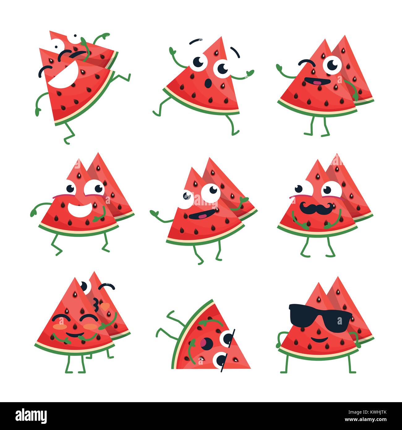 Funny watermelon - vector isolated cartoon emoticons Stock Vector Image ...