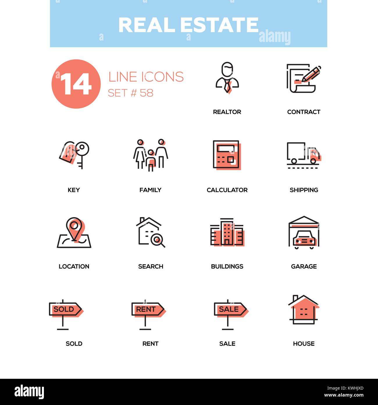 Business concept, real estate - line design icons set Stock Vector ...