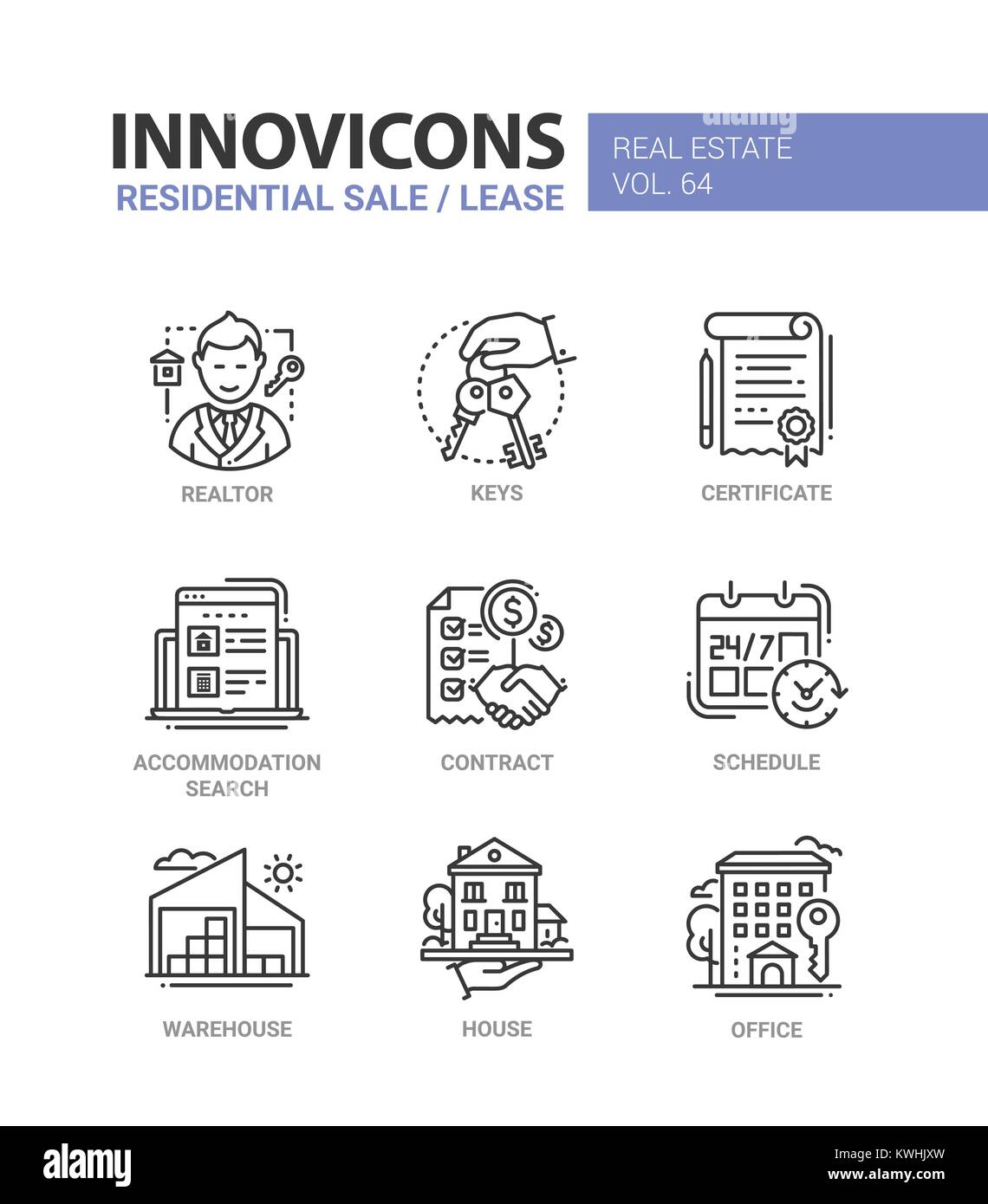 Residential sale and lease - line design icons set Stock Vector Image ...