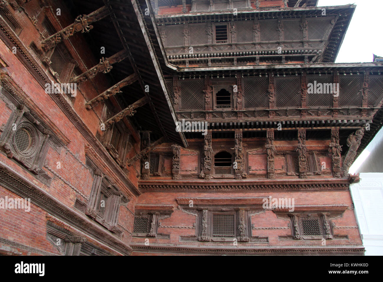 Wooden balcony and windows of king's palace in Kathmandu, Nepal Stock ...