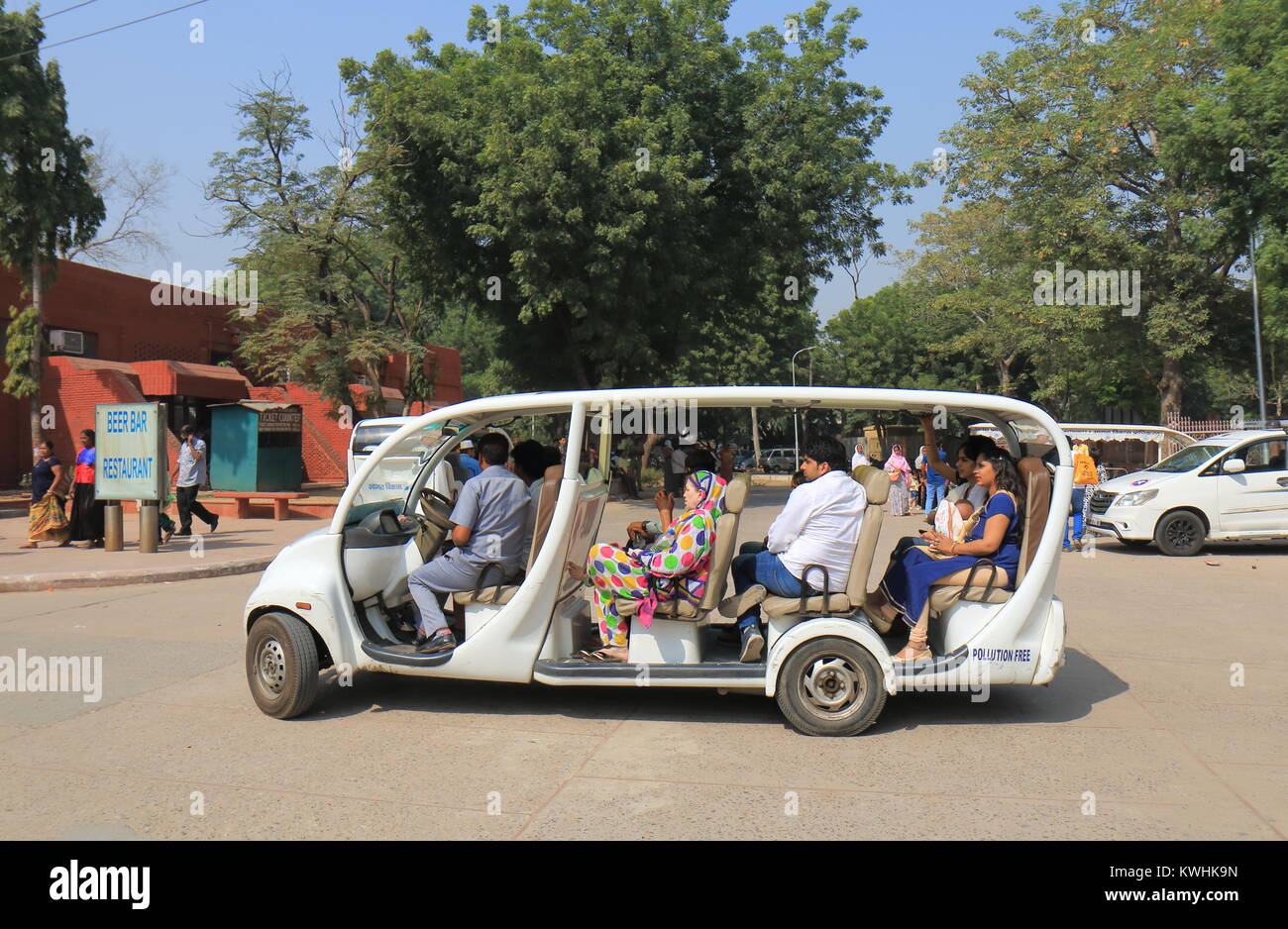 People take free shuttle bus to Taj Mahal at Shilpgram in Agra India ...