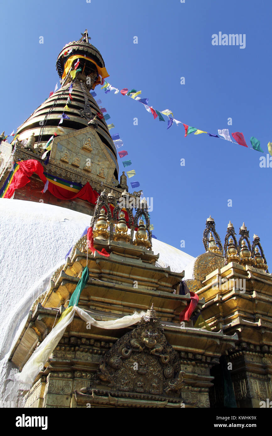 Golden shrine and stupa Swayambhunath in Kathmandu, Nepal Stock Photo ...