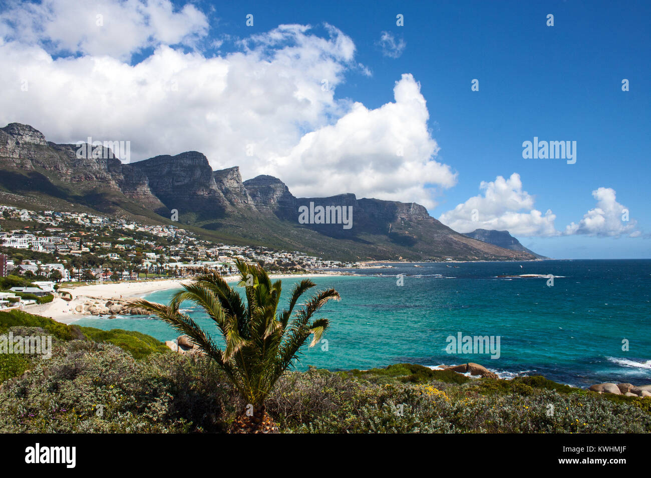 A view across the bay in Camps Bay, Cape Town, South Africa Stock Photo ...