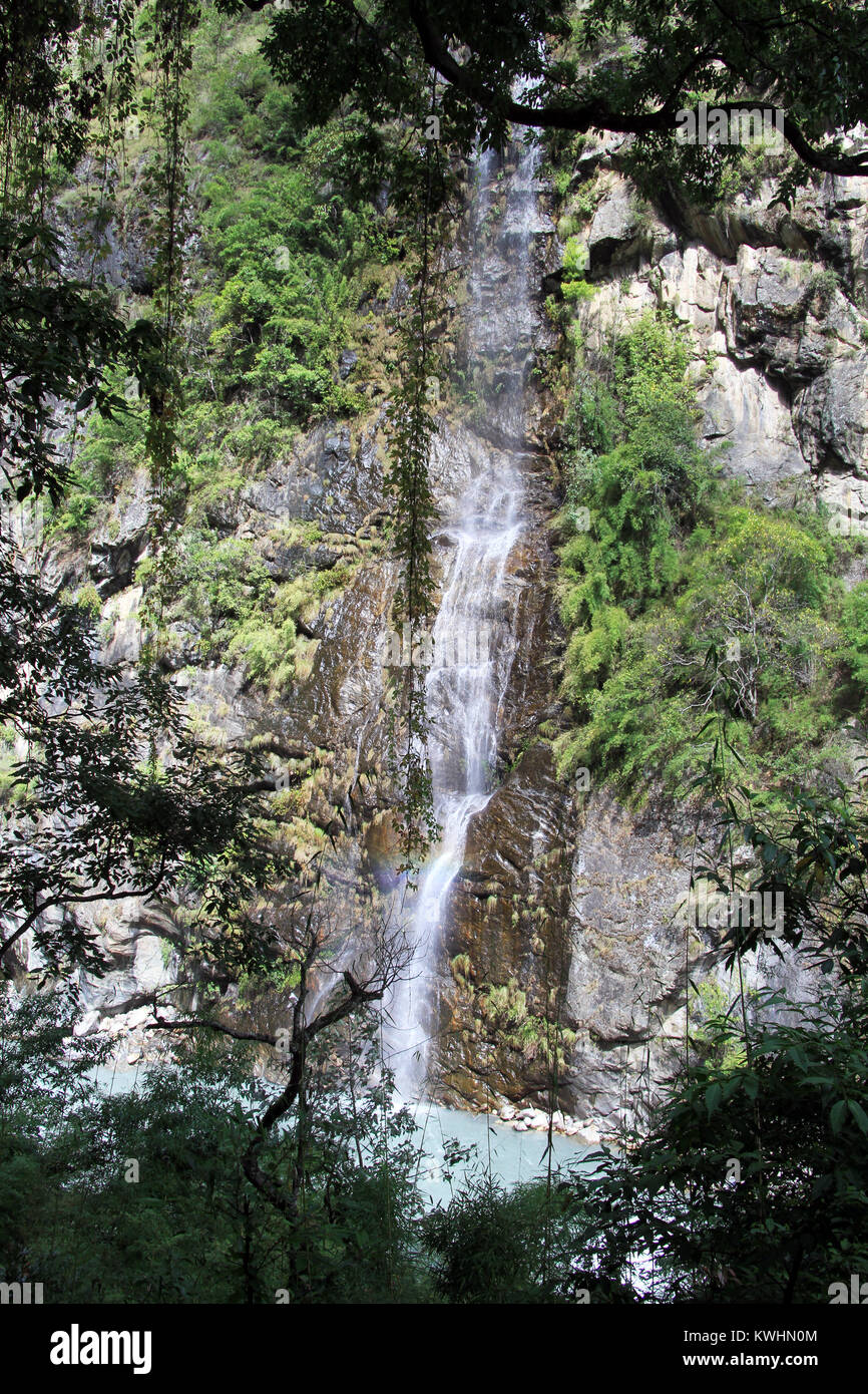 Waterfall and trees in mountain Nepal Stock Photo - Alamy