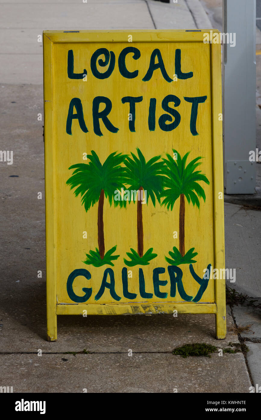 Local Artist Gallery sign in old Florida town of Cedar key FLorida in ...