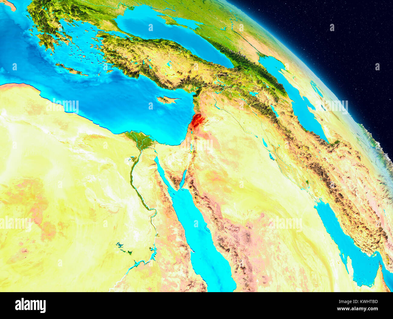 Space view of Lebanon highlighted in red on planet Earth. 3D ...