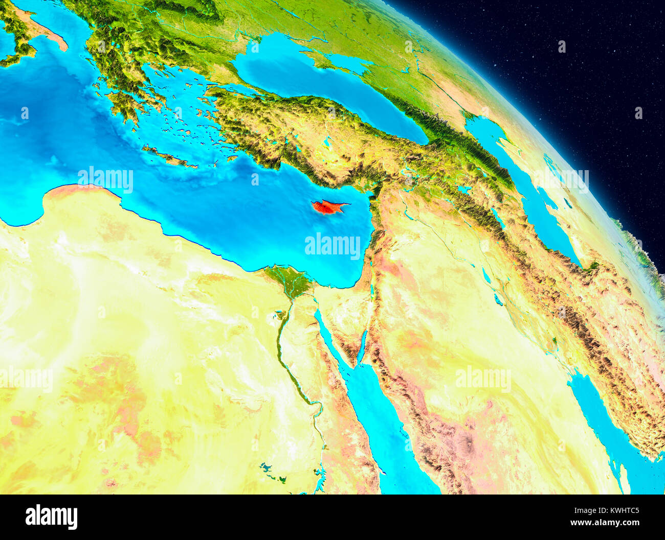 Space view of Cyprus highlighted in red on planet Earth. 3D ...