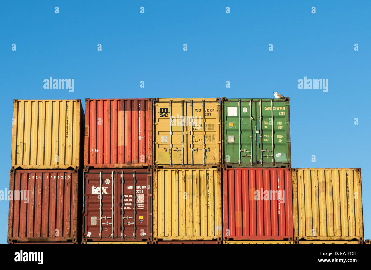 Kristiansand, Norway, November 5, 2017: Stack of containers at the ...