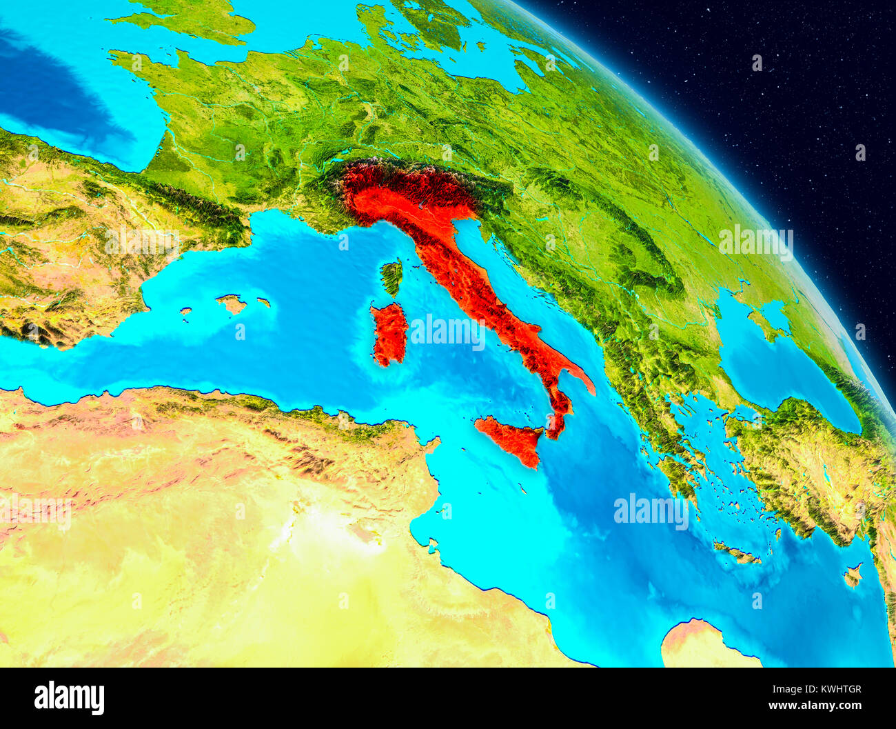 Highlighted satellite image of italy hi-res stock photography and ...