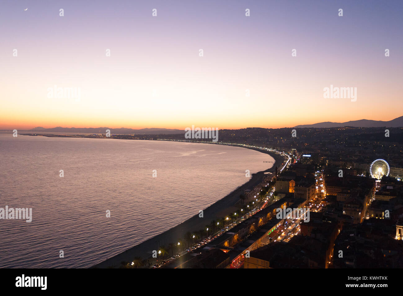 Nice beach night landscape, France. Nice beach and famous Walkway of ...
