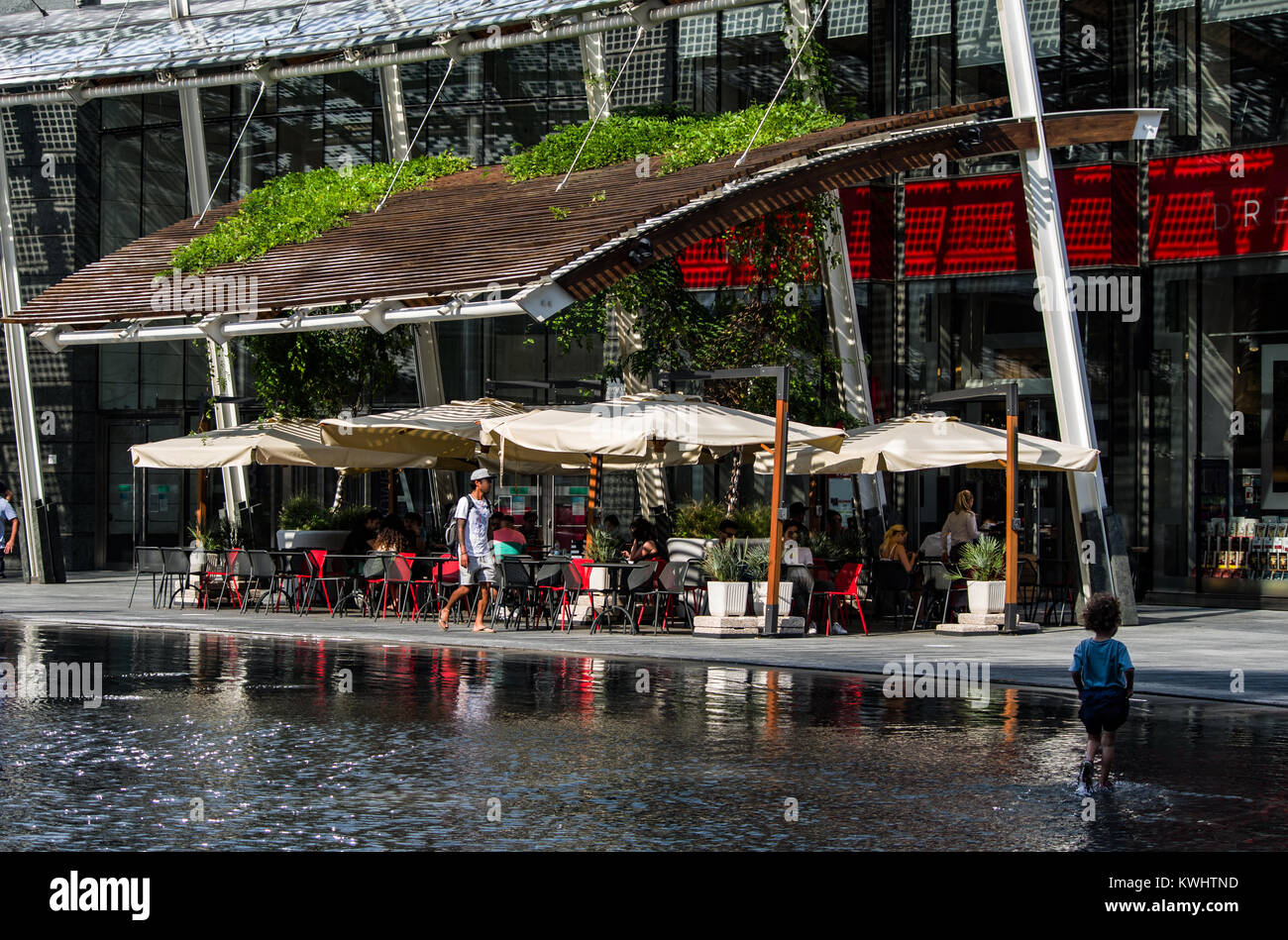 modern square with fountain water at floor level. Milan, Italy Stock ...
