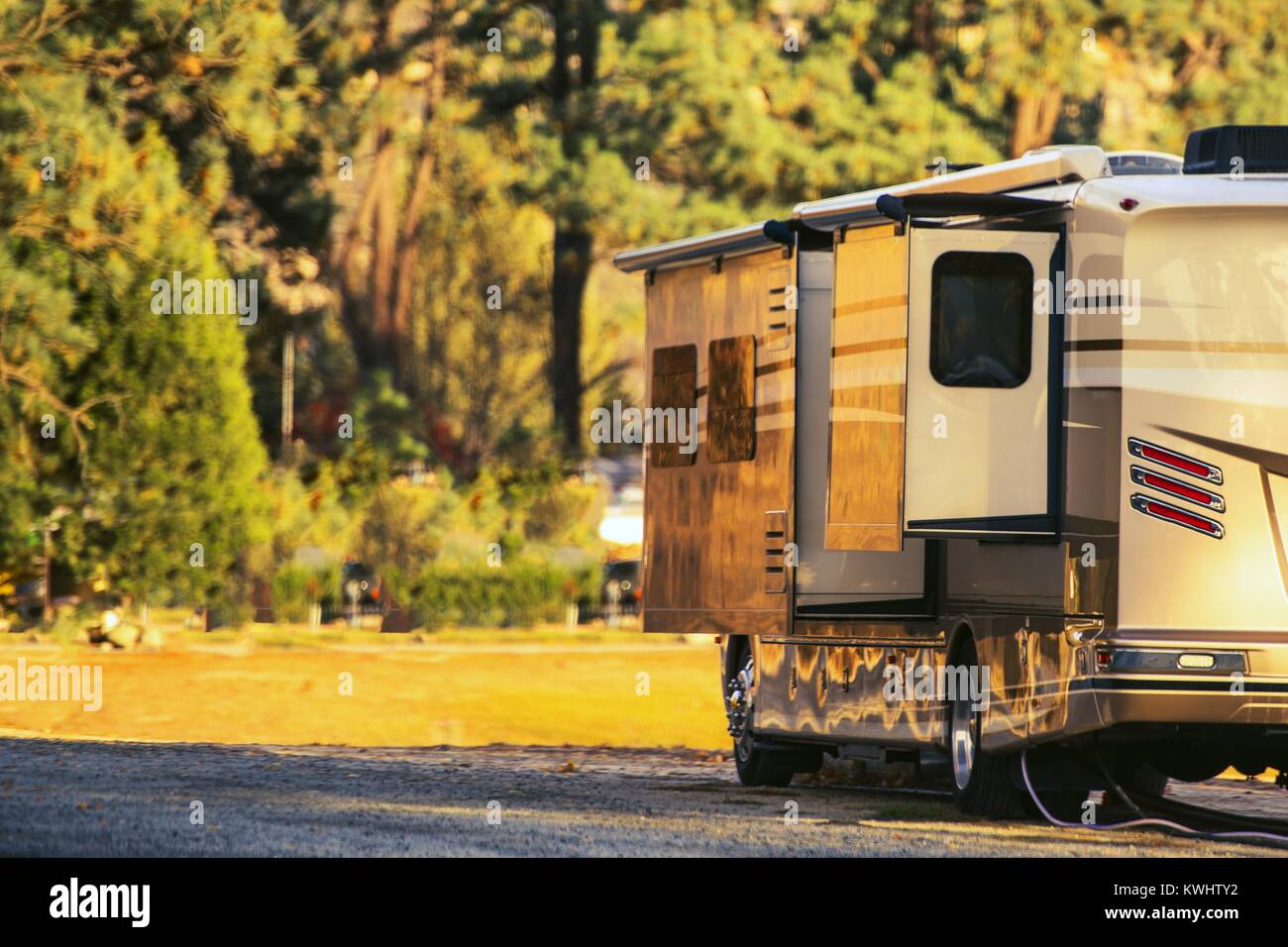 Camping in Motorhome. Class A Diesel Pusher with All Slides Out on the ...