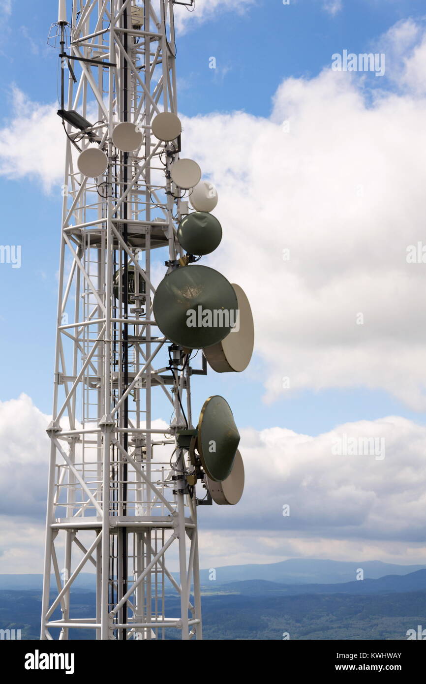 Transmitters and aerials on telecommunication tower, wireless ...