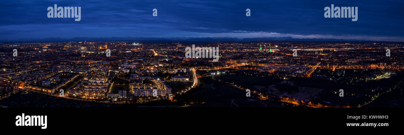 Munich center cityscape night panoramic aerial view. Skyline panorama ...