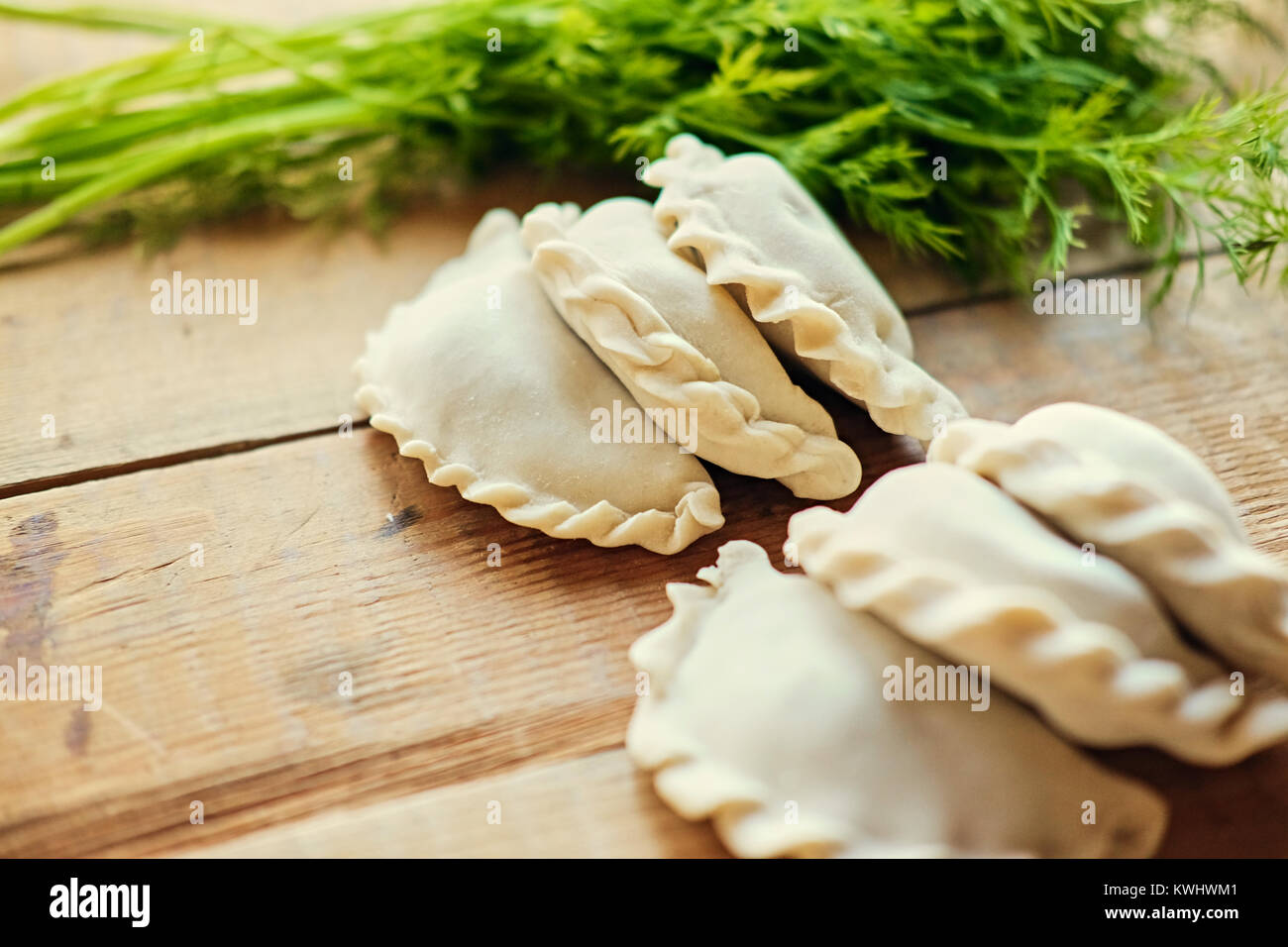 Making Russian dumplings with parsley Stock Photo - Alamy