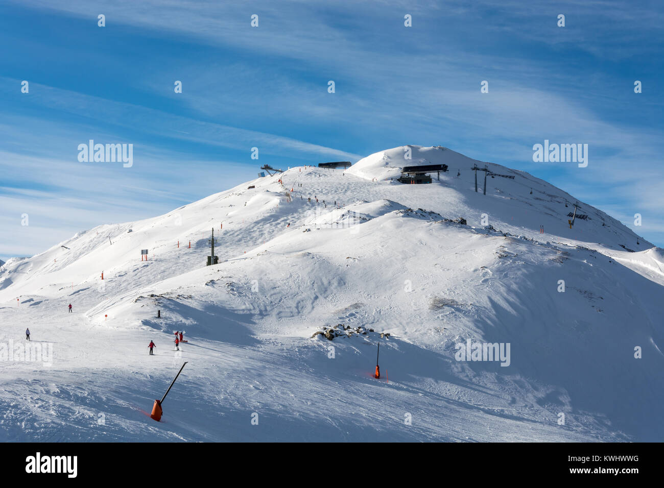 The ski resort Serfaus Fiss Ladis in Austria with snowy mountains and ...