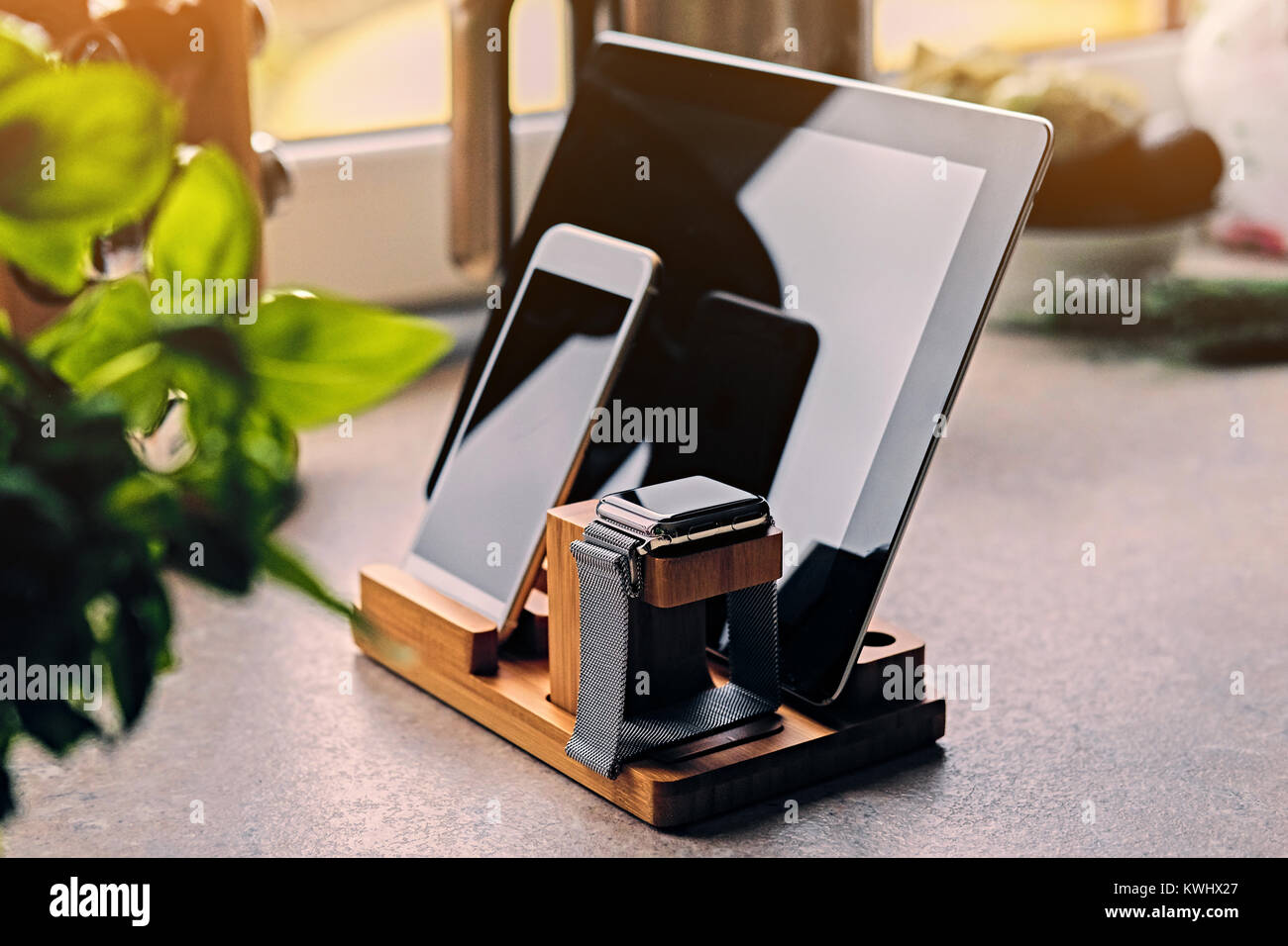 stand with smart watch, tablet PC and smart phone Stock Photo - Alamy