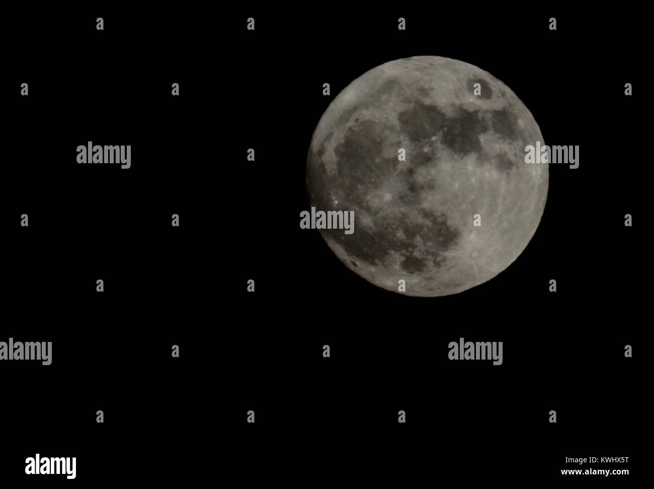 Full Moon, Super Moon and New Year January Wolf Moon. Wintertime Night ...