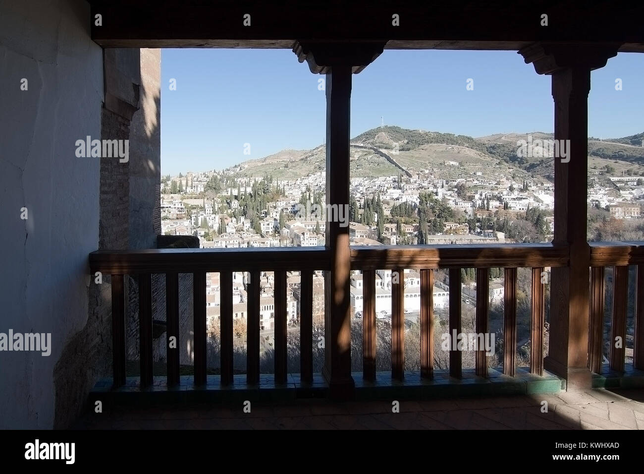 Alhambra islamic moorish palace architecture details view to sunlit ...