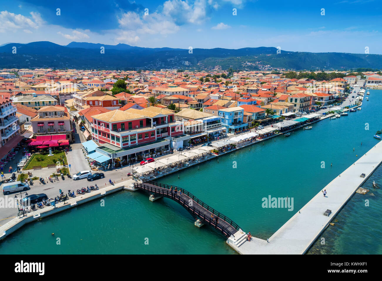 Lefkava, Greece, July 16, 2017: Aerial view of Lefkada town, Lefkada ...