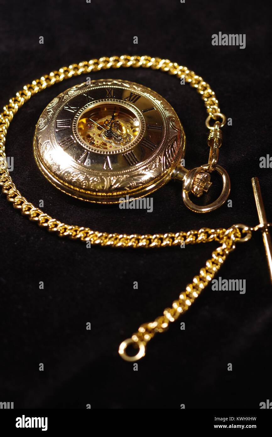 Half Hunter Gold Plated Pocket Watch Timepiece by Jean Pierre, on Black ...