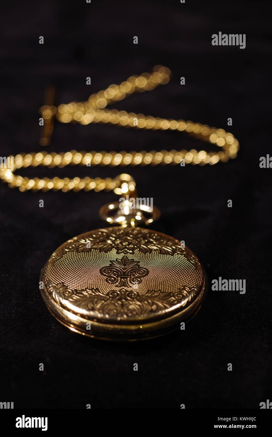 Half Hunter Gold Plated Pocket Watch Timepiece by Jean Pierre, on Black ...