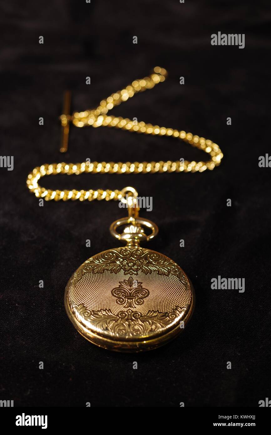 Half Hunter Gold Plated Pocket Watch Timepiece by Jean Pierre, on Black ...