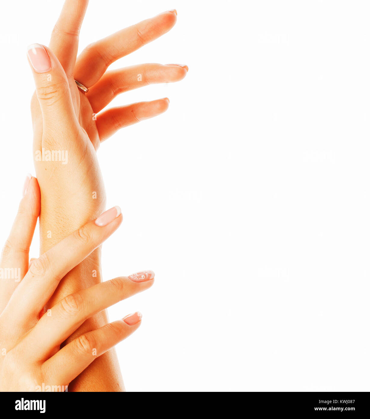 beauty delicate hands with manicure holding flower lily close up ...